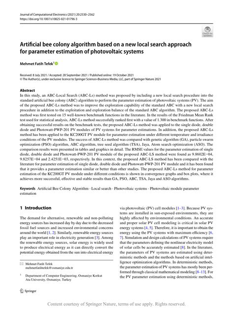 Artificial Bee Colony Algorithm Based On A New Local Search Approach For Parameter Estimation Of