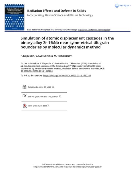 Pdf Simulation Of Atomic Displacement Cascades In The Deformed Hcp Zirconium Model By The