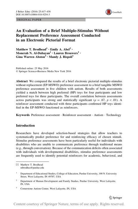 An Evaluation Of A Brief Multiple Stimulus Without Replacement