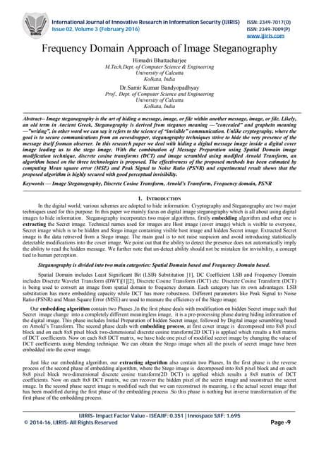 Frequency Domain Approach Of Image Steganography Pdf