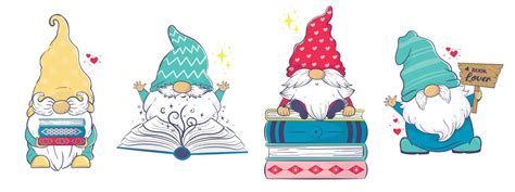 Clipart Collection With Cute Cartoon Gnomes With Books 23105717 Vector