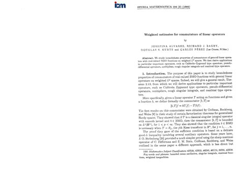 PDF Weighted Estimates For Commutators Of Linear Operator