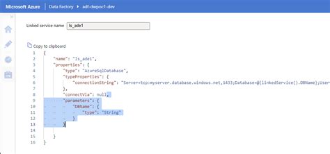 azure data factory linked service advanced authoring azure data