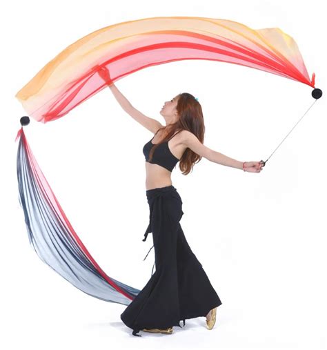 2018 Hot Selling Women Sexy Belly Dance Costume Gradient Silk Veil Poi 1 Veil 1 Poi Chain
