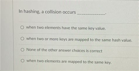 Solved In Hashing A Collision Occurswhen Two Elements Have