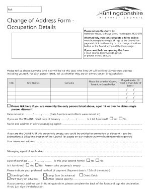 Fillable Online Change Of Address Form Occupation Details Fax Email Print PdfFiller
