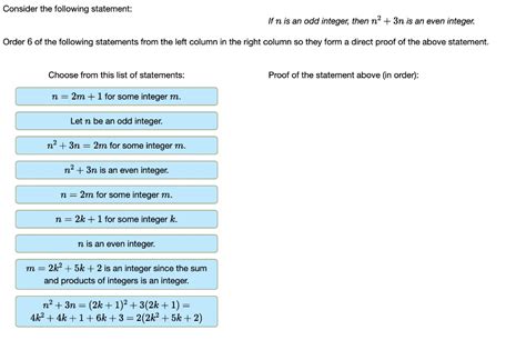 consider the following statement if n is an odd integer then n 2 3n