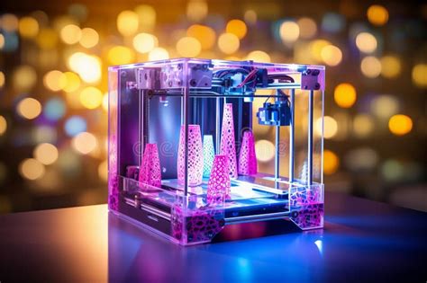Blurred Bokeh Effect On 3d Printer Creating Complex Object With