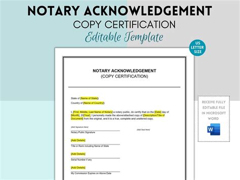 Certification Notary Acknowledgement Form Notary Acknowledgement