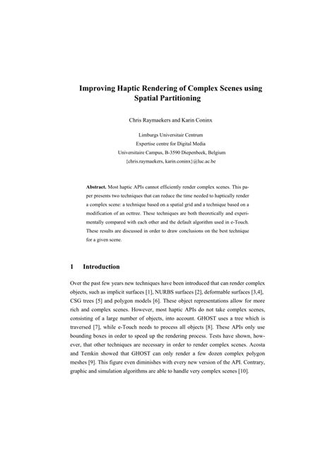 pdf improving haptic rendering of complex scenes using spatial