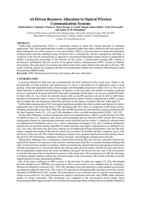 Pdf Ai Driven Resource Allocation In Optical Wireless Communication