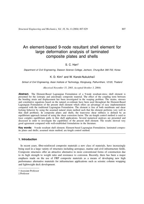 Pdf An Element Based 9 Node Resultant Shell Element For Large Deformation Analysis Of