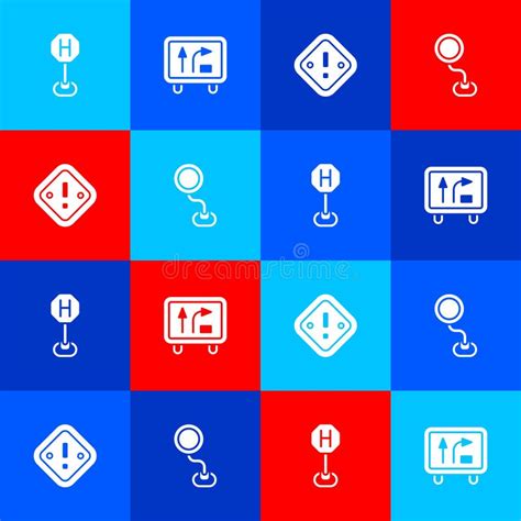 Set Hospital Road Traffic Road Sign Exclamation Mark In Triangle And Icon Vector Stock Vector