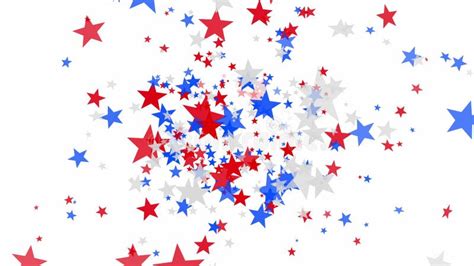 Red White And Blue Stars Floating Out From Center On White Background