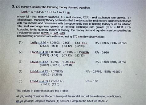 Solved 35 Points Consider The Following Money Dernand