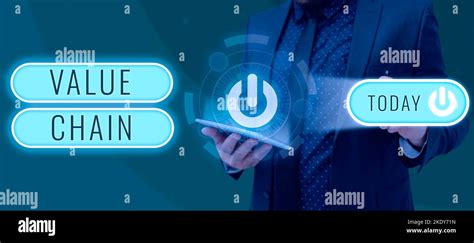 Sign Displaying Value Chain Word Written On Business Manufacturing Process Industry Development