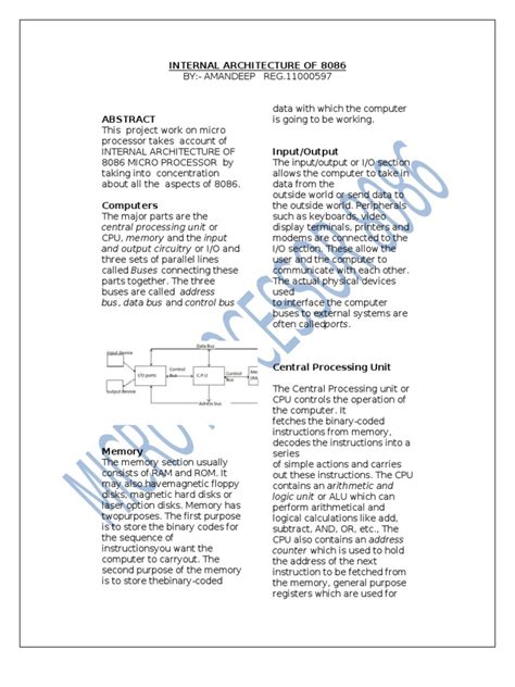 Internal Architecture Of 8086 Central Processing Unit Or And Output Circuitry Or Io And Pdf