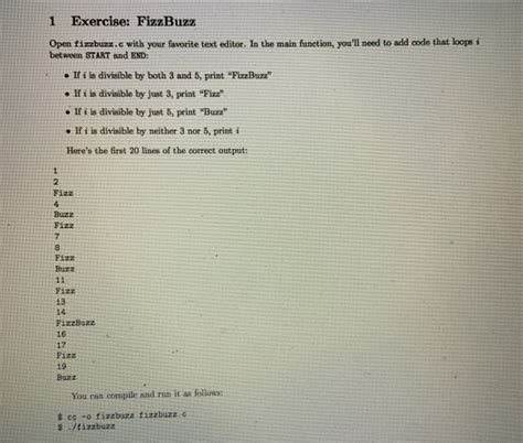 Solved 1 Exercise Fizzbuzz Open Fizzbuzzc With Your