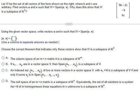 Solved Let W Be The Set Of All Vectors Of The Form Shown On Chegg Com