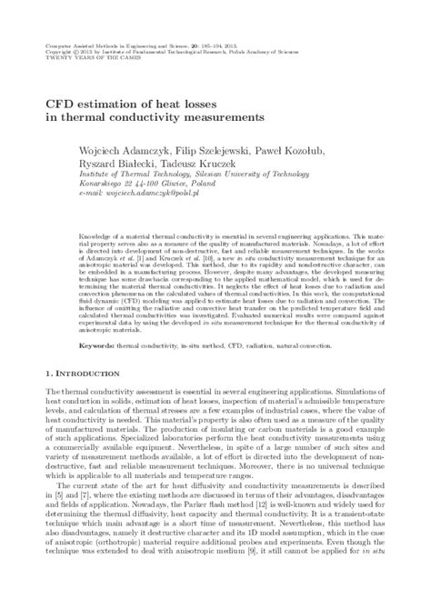 Pdf Cfd Estimation Of Heat Losses In Thermal Conductivity Measurements