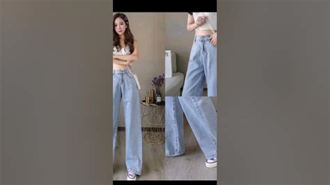 Swan Shop แฟชั่นกางเกงยีนส์เอวสูงขากระบอกใหญ่ วินเทจ ผ้ายีนส์แท้เหลือ ฿168 ฿186ซื้อได้ในแอป