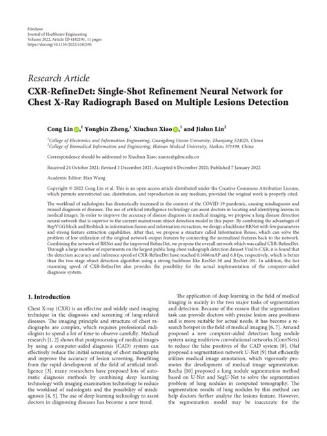 Pdf Cxr Refinedet Single Shot Refinement Neural Network For Chest X Ray Radiograph Based On