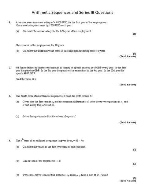 Ib Arithmetic Sequences Guide Pdf Sequence Arithmetic
