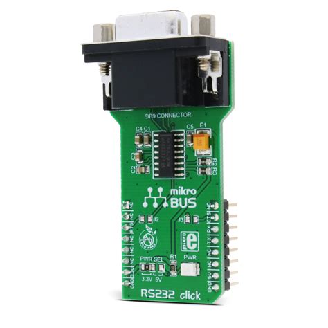 rs232 click features a standard rs232 db9 port and a max3232 ic