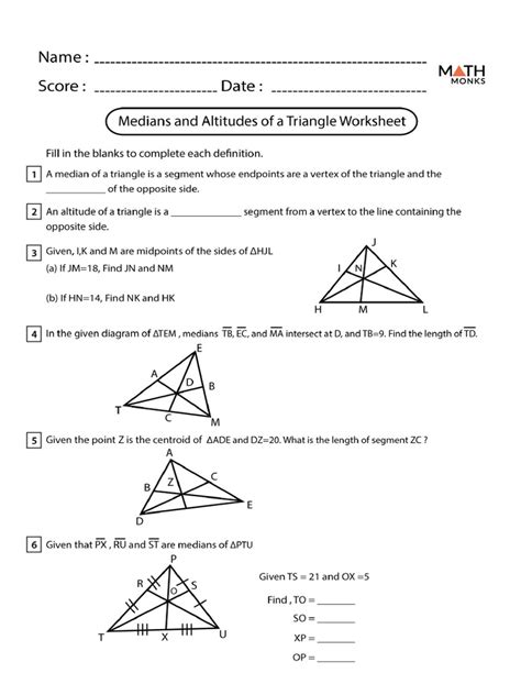 Medians And Altitudes Of Triangles Worksheet Pdf