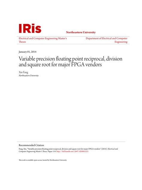 PDF Variable Precision Floating Point Reciprocal Division And Square DOKUMEN TIPS