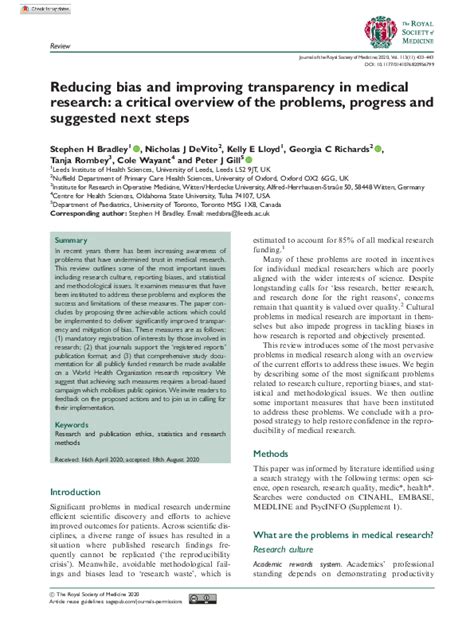 Pdf Reducing Bias And Improving Transparency In Medical Research A