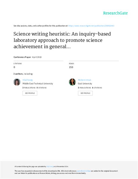 Pdf Science Writing Heuristic An Inquiry Based Laboratory Approach