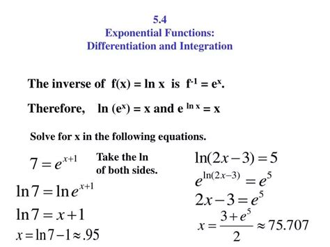 Ppt 54 Exponential Functions Differentiation And Integration Powerpoint Presentation Id