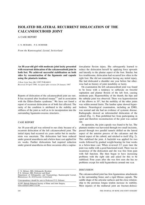 Pdf Isolated Bilateral Recurrent Dislocation Of The Calcaneocuboid Joint A Case Report