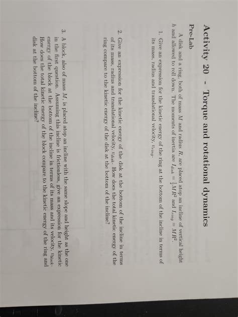 activity 20 torque and rotational dynamics pre lab a disk and a ring