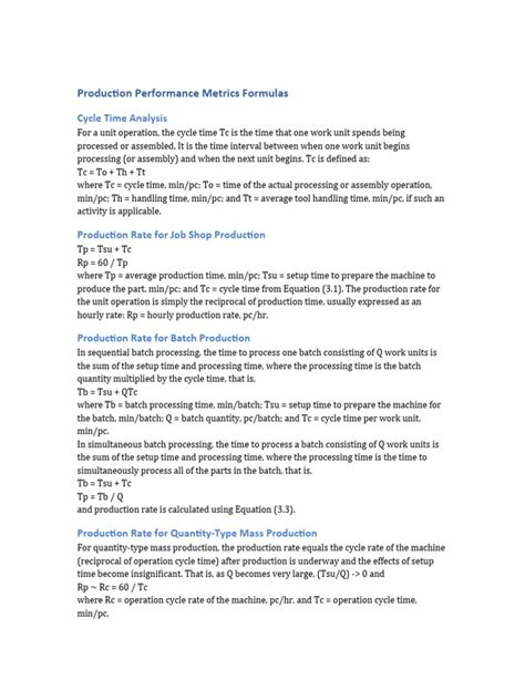 Production Performance Metrics Formulas Pdf Physics Mathematics