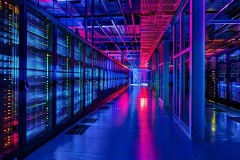 Rows Of Servers Fill A Long Building Hallway In A Data Center Stock Image Image Of Efficiency