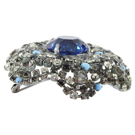 Christian Dior Vintage 1961 Blue Rhinestone Brooch Pin I Miss You Vintage