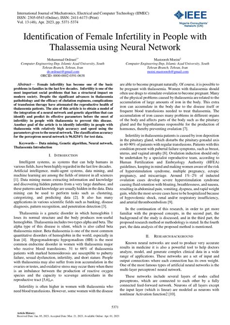 Pdf Identification Of Female Infertility In People With Thalassemia Using Neural Network