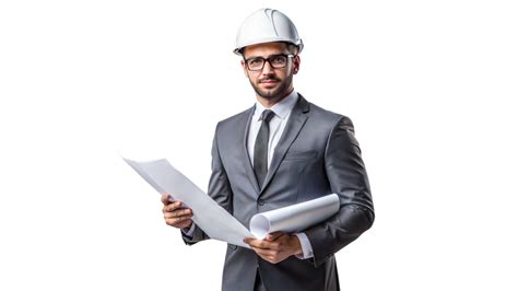 Professional Architect Holding Blueprints In Suit And Safety Helmet 47726535 Png