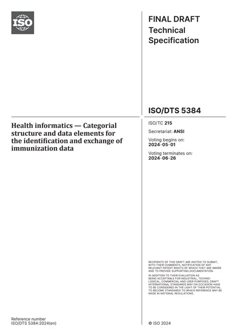 ISO DTS Health Informatics Categorial Structure And Data Elements For The Identification
