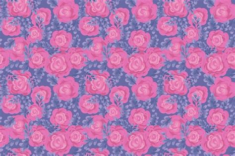 음소거 된 파란색 배경에 잎이 달린 손으로 그린 분홍색 장미를 특징으로하는 완벽 한 벡터 패턴입니다 여름 우아하고 예술적 섬유 벽지 포장 패션 디자인 프로젝트에 적합 0명에