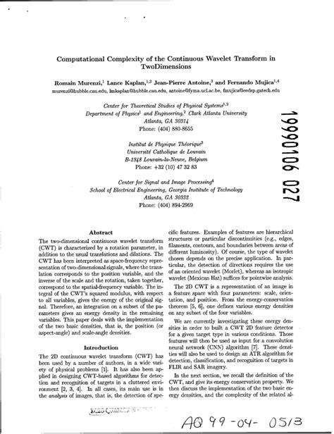 Pdf Computational Complexity Of The Continuous Wavelet Transform In Two Dimensions