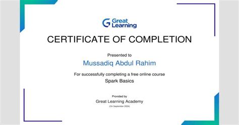 Mussadiq Abdul R On Linkedin Spark Basics Course Completion Certificate For Mussadiq Abdul Rahim