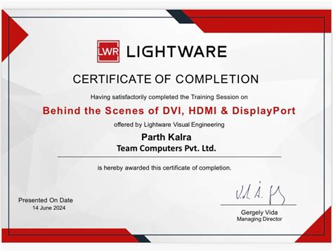 Parth Kalra On Linkedin Certificate Of Completion Lightware