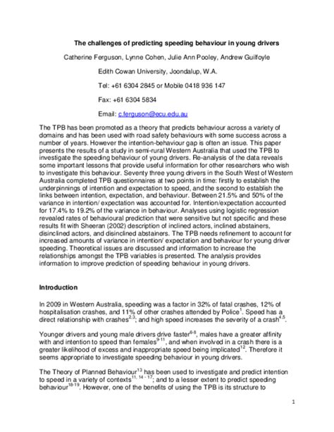 Pdf The Challenges Of Predicting Speeding Behaviour In Young Drivers