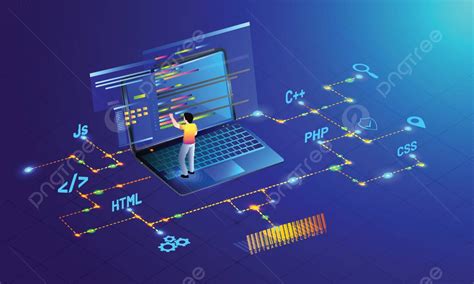 مبرمج يقوم بالتحليل على شاشة الكمبيوتر المحمول مع عرض لغات برمجة متعددة المتجه البرمجيات