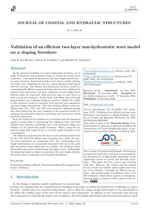 Pdf Validation Of An Efficient Two Layer Non Hydrostatic Wave Model On A Sloping Foreshore