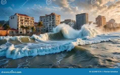 Tsunami Wave Apocalyptic Water View Urban Flood Storm Neural Network