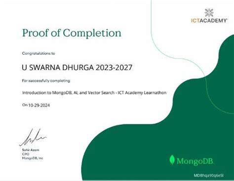 Swarna Dhurga U On Linkedin Learnathon2024 Mongodb Ai Vectorsearch Ictacademy